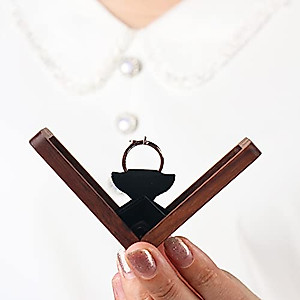Yookin Handcrafted Wooden Rotating Ring Box Magnetic Closure Ring Storage Case Portable Ring Holder for Proposal,Engagement,Wedding (Black walnut)