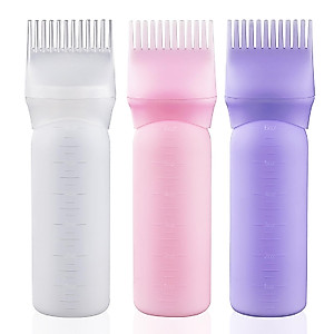 Cosywell Root Comb Applicator Bottle 6 Ounce Hair Dye Applicator Brush 3 Pack for Hair Root Comb Color with Graduated Scale(Pink White Purple)