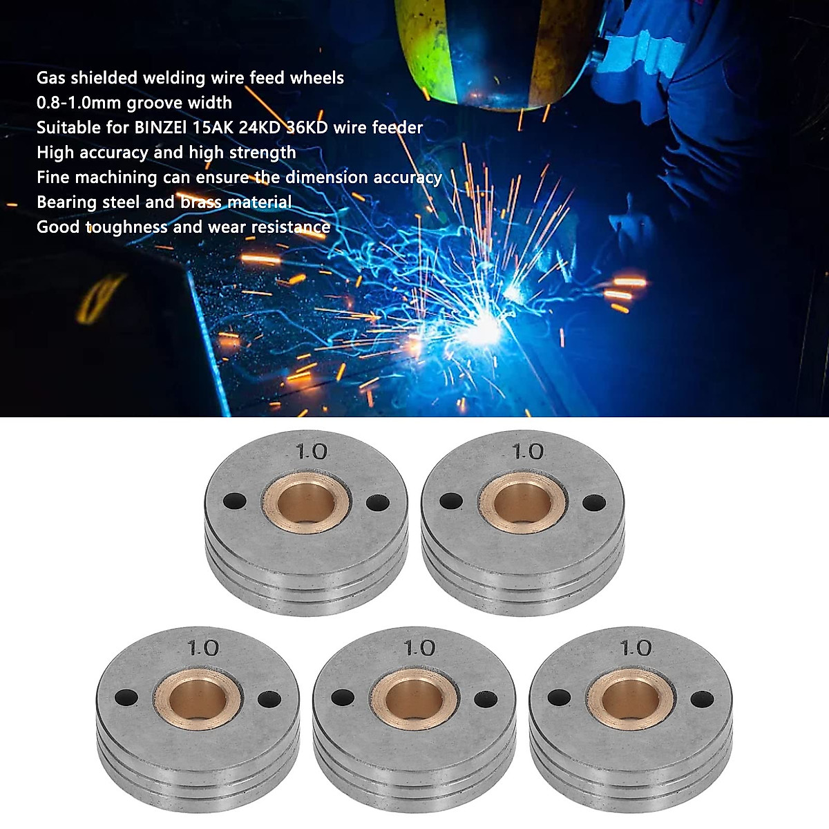 5PCS Wire Feed Drive Roller 0.8‑1.0mm Groove Wire Feeder Wheel Bearing Steel Welders Equipment Parts Double Drive Welding Wire Guide Rollers for Wire Feeder