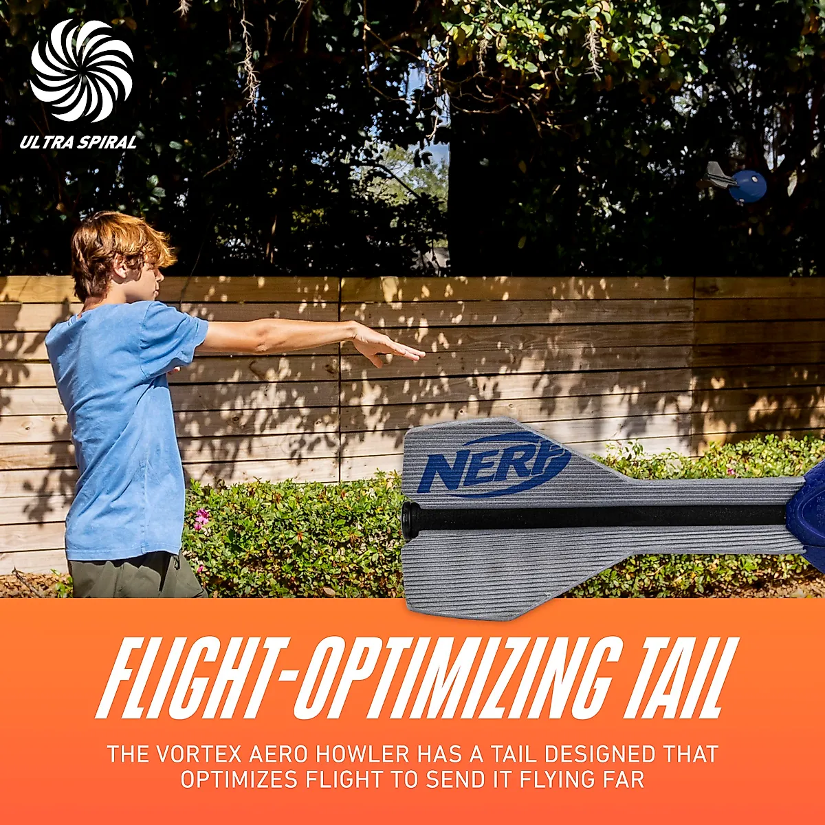 Nerf Vortex Aero Howler Foam Ball – Classic Long-Distance Football - Flight-Optimizing Tail - Hand Grip – Indoor and Outdoor Fun (Blue)