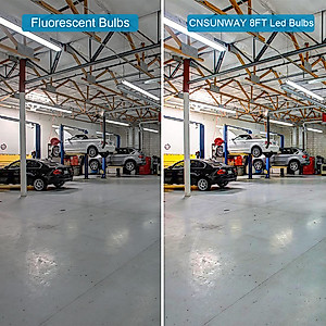 CNSUNWAY 8FT LED Bulbs, 45W 5400LM Super Bright, 5000K Daylight, T8 T10 T12 LED Tube Lights, FA8 Single Pin LED Lights, Frosted Cover, Ballast Bypass, Fluorescent Light Bulbs Replacement (25 Pack)