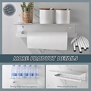 UNIGANT Paper Towel Holder with Shelf for Kitchen , Paper Towel Holder Wall Mount for Bathroom, Self-Adhesive Anti-Rust Aluminum, No Drill or Wall-Mounted with Screws (Sandblasted Silver)