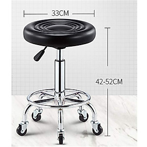 WOGQX Round Rolling Stool Chair PU Leather Height Adjustable 360° Swivel for Spa, Salon, Medical Office, Tattoo, Home, Car Shop, Massage