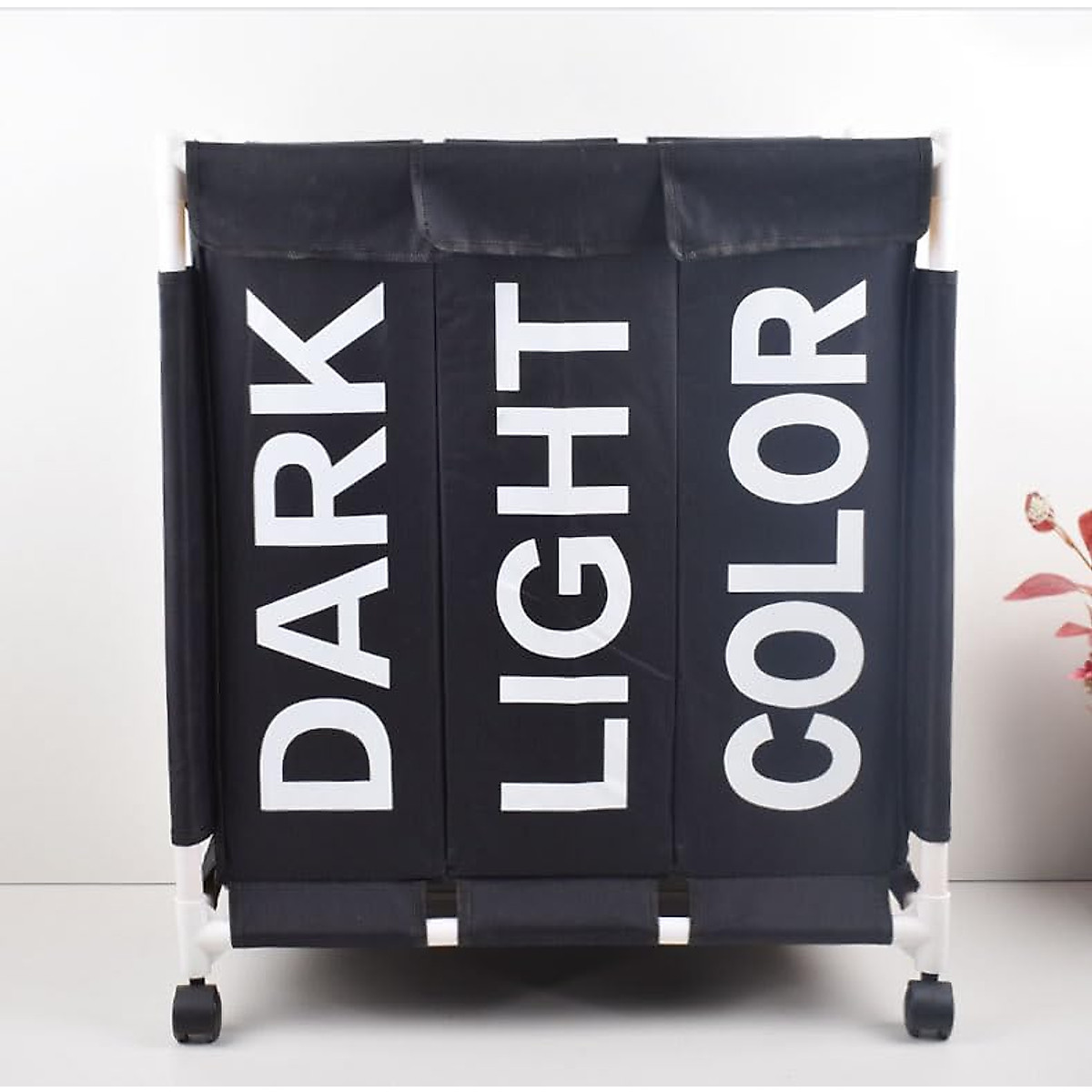 ASHARE Laundry Sorter 3 Section Laundry Hamper Basket with Rolling Wheels Laundry Organizer Cart Black