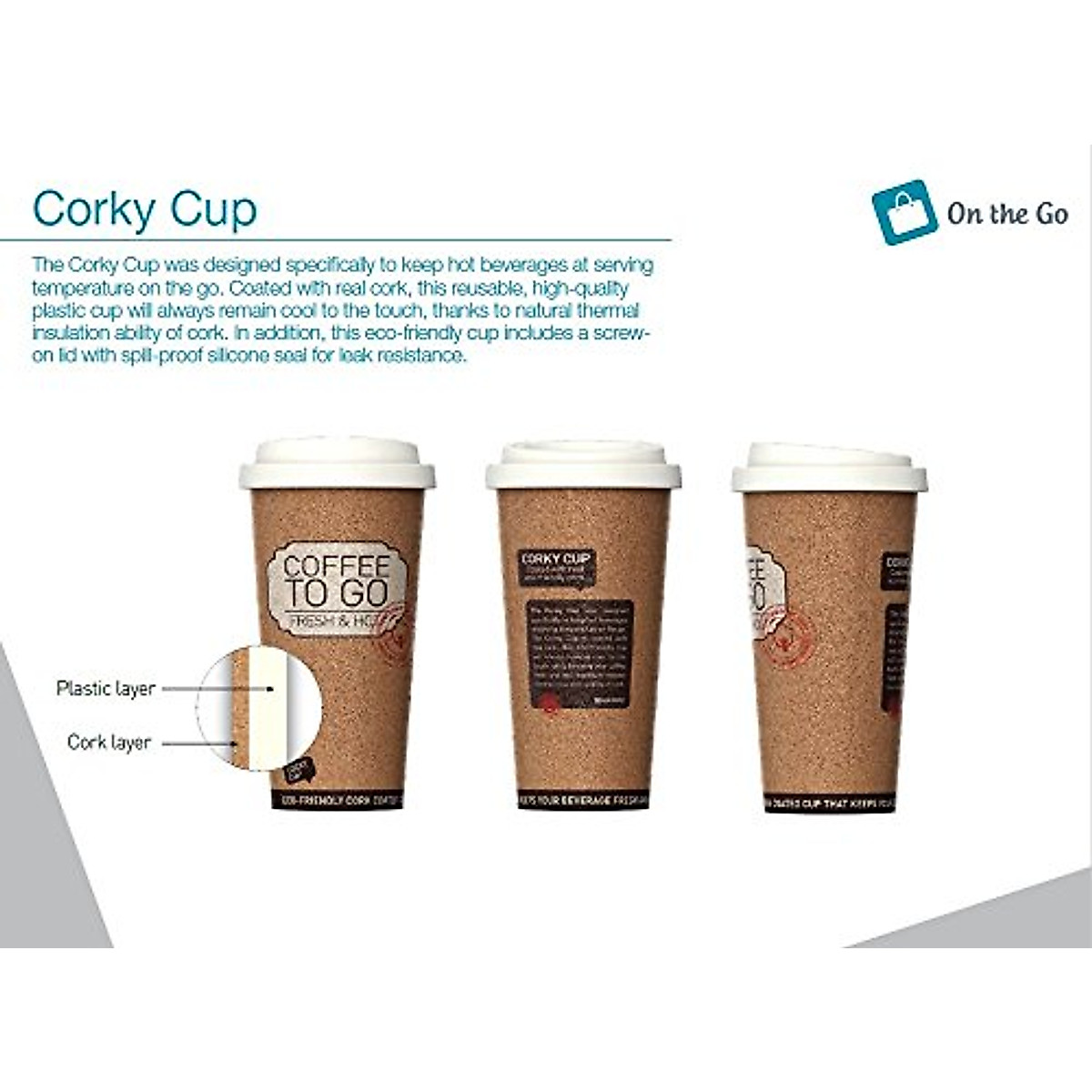Life Story Corky Cup Reusable 16 oz Insulated Travel Mug Coffee Thermos (2 Pack)