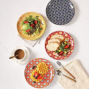 Metahom Salad Plates, Dessert Plates 8 Inch, Colorful Ceramic Plate Set for Pasta, Pancakes, Steak, Set of 6, Dishwasher & Microwave Safe
