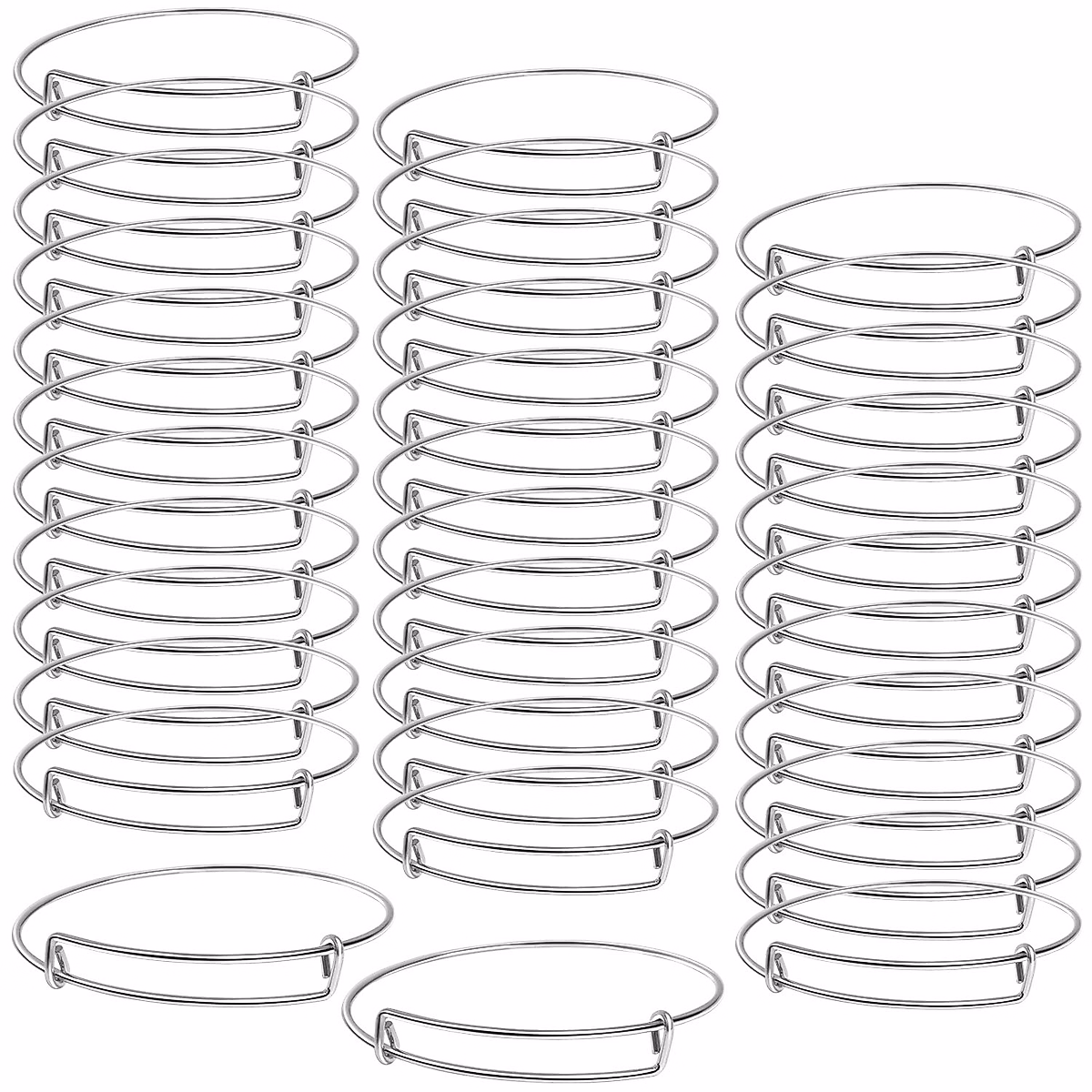 UPINS 100Pcs Expandable Blank Bangle Bracelets Adjustable Wire Bracelets for DIY Jewelry Making (Silver) (Silver)