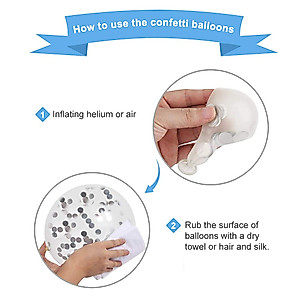 Blue White Silver Confetti Balloons, 50pcs 12 Inches Latex Party Balloons Helium Balloons for Birthday Bridal Shower Graduation Wedding Decorations