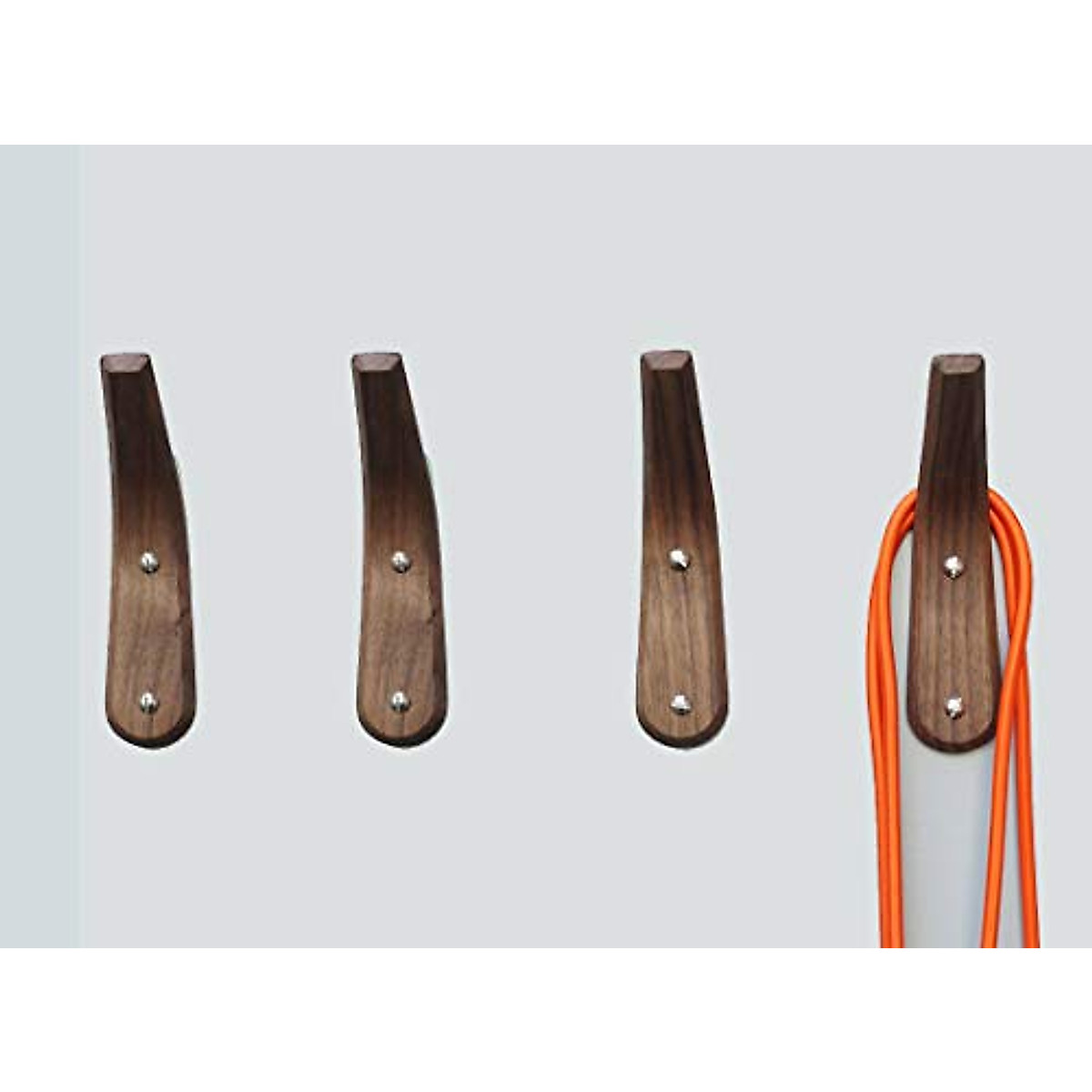 Mid Century Modern Wall Hook, 4 Pcs Wooden Coat Hooks, Peg Rack Bathroom Hanger Rustic Towel Hangers, Black Walnut Wood for Hanging Coats Hats Bags Towels