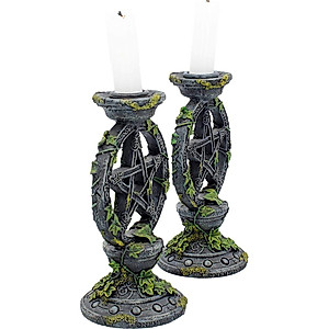 Nemesis Now Wiccan Pentagram Candlesticks Set of Two Candle Holder 15cm Black, Resin