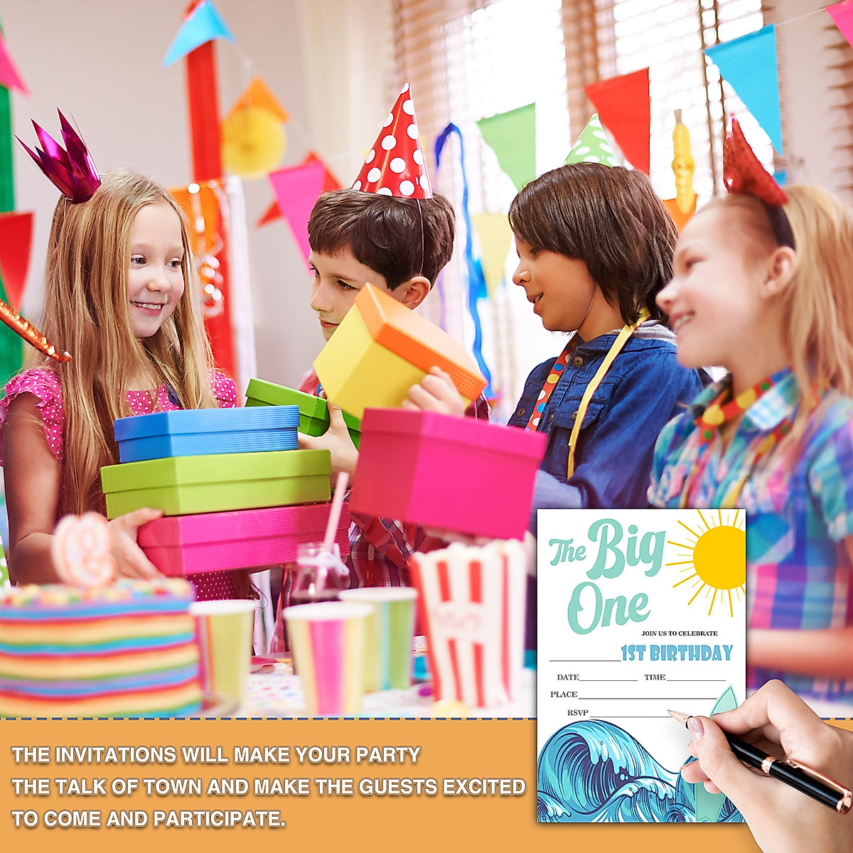 Chuxvon 1st Birthday Party Invitations, Surf Birthday Invitations, Double-Sided Retro Surfboard Themed Fill In Invites, Beach Birthday Party Supplies Decorations, 20 Cards With 20 Envelopes(B03)