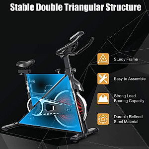 Goplus Indoor Cycling Bike, Silent Belt Drive Exercise Bike Stationary Bicycle with Steel Flywheel, Phone Holder, Adjustable Seat and Handlebar, LCD Monitor, Heart Rate Monitor (Black + White)