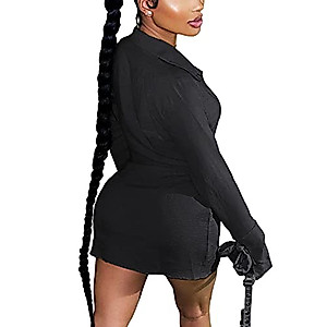LYANER Women's Sexy Collar V Neck Wrap Hem Long Sleeve Club Party Bodycon Mini Dress Black Small
