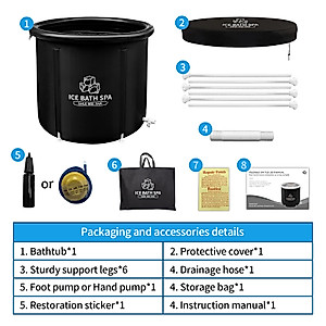 SHUIMEIYAN Large Ice Bath Tub Outdoor with Cover Portable Bathtub Athletes Cold Water Therapy Tub for Recovery Cold Plunge Tub Ice Barrel Ice Bath Tub (8217 black with cover-29.5"Φ x 29.5"H)