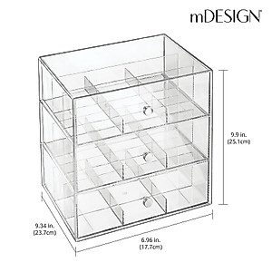 mDesign Plastic Tea Bag Caddy Box Storage Container Organizer Holder with 3 Drawers - for Kitchen Pantry, Cabinet, Countertop - Holds Coffee, Sugar Packets, Drink Pods - Clear