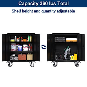 Aobabo 35.4'' Tall Metal Storage Cabinet with Wheels,Lockable Rolling Storage Cabinet for Garage,Office,Home,Steel Tool Chest Cabinet with 2 Shelves,Black