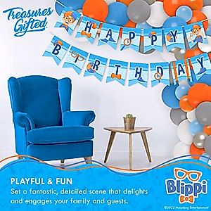 Treasures Gifted Officially Licensed Blippi Birthday Banner - Blippi Happy Birthday Banner - Blippi Birthday Party Supplies - Blippi Party Decorations - Blippi Banner - Blippi Party Supplies