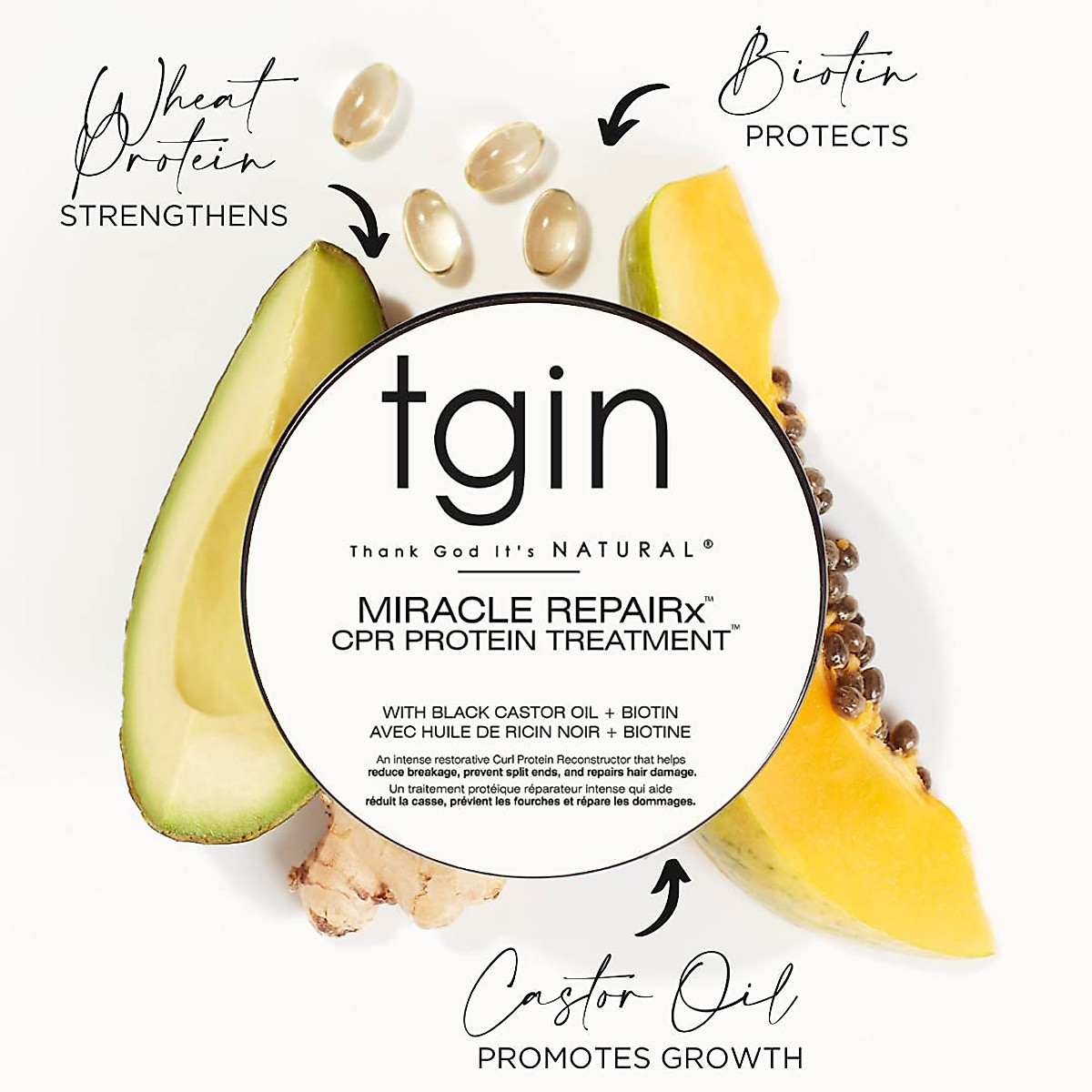 tgin Miracle RepaiRx Strengthening CPR Protein Treatment & Deep Hydrating Hair Mask, for Curly, Coily and Wavy Hair, Repairs, Protects, and Restores Damaged Hair, 12 oz, (Set)