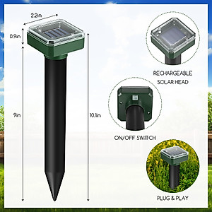 Mole Repellent Solar Powered Ultrasonic Gopher Repellent Groundhog Repeller Sonic Mole Deterrent Stake Vole Repellent Spikes Rodent Repellent for Lawns Yard, 8 Pack