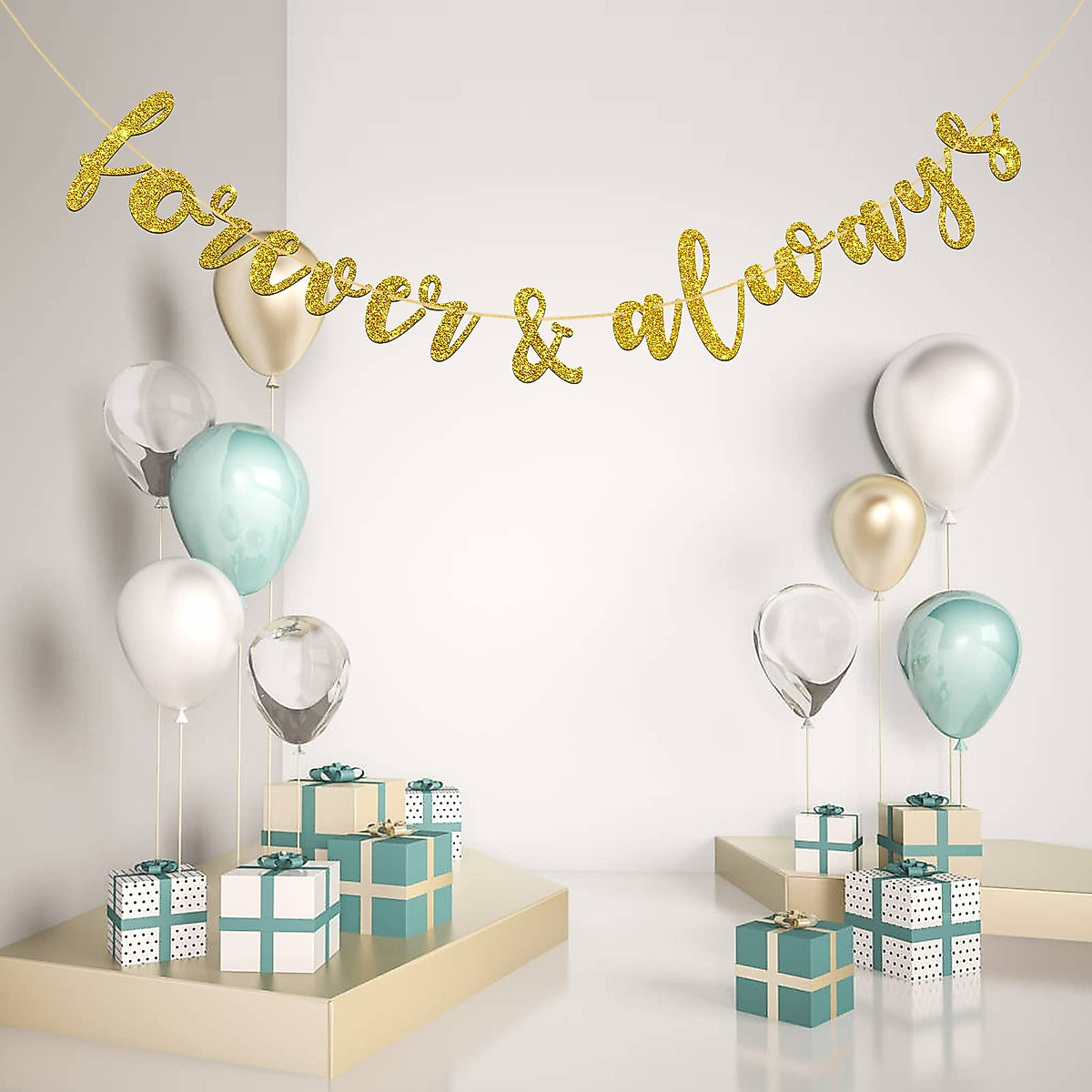 Forever & Always Banner for Bridal Shower,Engaged,Wedding Anniversary Party Decorations(Gold Glitter)