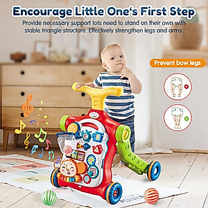 Baby Walker 5 in 1,VATOS Sit-to-Stand Learning Walker,Assemble as Scooter/Balance Bike/Push Walker/Activity Table/Detachable Panel,Push Walkers Toys with Music for Toddlers Infant Boys Girls