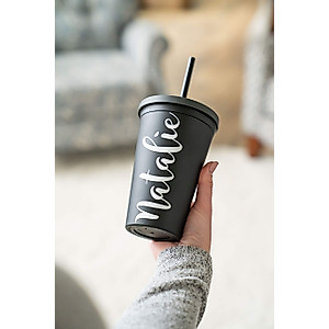 STRATA CUPS Classsic Black Tumblers with Lids (12 pack) - 16oz Colored Acrylic Cups with Lids and Straws | Double Wall Matte Plastic Bulk Tumblers With FREE Straw Cleaner! Customizable DIY Gifts