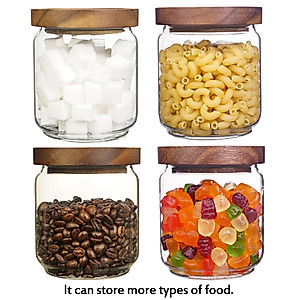 Yeahey Glass storage jars with wooden lids, food storage jars, glass kitchen jars, transparent containers for coffee bean storage, biscuit/candy/spice/tea/Pasta/Nuts storage jars (15oz*2)