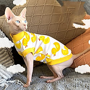 Sphynx Cat Summer Clothes for Cats Only Cute Animal Cotton T-Shirts Soft Breathable Pullover Vest with Sleeveless Kitten Shirts for Sphynx (M (4.9-7.3lbs), Yellow Duck)