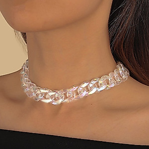 Riuziyi Punk Acrylic Cuban Link Chain Transparent AB Color Plastic Resin Choker Necklace Chunky Hip Hop Statement Neck Collar Jewelry Gift for Women Teens Girls