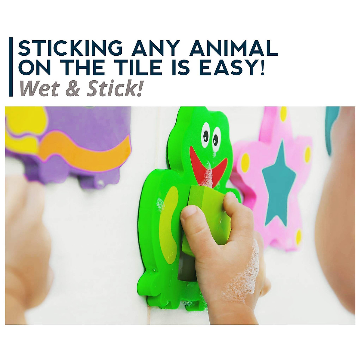 Foam Bath Toys - 100% Non-Toxic Floating Puzzles Animals - Early Learning Bathtub Toy - Fun Educational Geometric Shapes for Toddlers Kids Boys Girls - Free Bath Toy Organizer & Fishing Rod