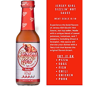 Jersey Girl Sizzlin' No Sodium/Salt Free Hot Sauce - Made with Scorpion & Ghost Pepper 5oz (Spicy) All Natural Ingredients