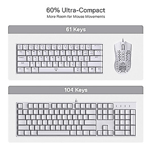 Redragon K630 Dragonborn 60% Wired RGB Gaming Keyboard, 61 Keys Compact Mechanical Keyboard with Linear Red Switch, Pro Driver Support, White