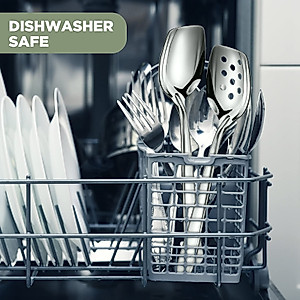 4 Pieces 10 Inch Flat Serving Spoon Slotted Spoon 304 Stainless Steel Roux Spoon for Cooking Kitchen Buffet Utensils, 2 Styles