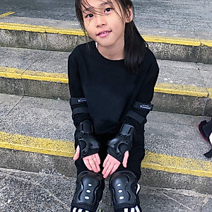 Kids/Youth Knee Pad Elbow Pads Guards Protective Gear Set for Roller Skates Cycling BMX Bike Skateboard Inline Skatings Scooter Riding Sports (Black, Small (3-8 years))