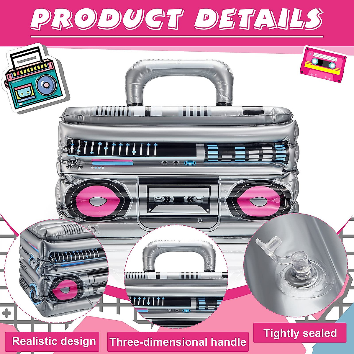 Inflatable Boom Box Beverage Cooler 80s Party Decorations Radio Blow up Birthday Drink Cooler for 90s Theme Retro Party Hip Hop Costume Accessory Party Supplies (1 Piece)