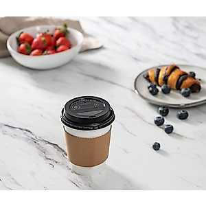 Comfy Package [12 oz. - 100 Sets Disposable Coffee Cups with Lids and sleeves - To Go Paper Hot Cups for Travel and Office Use