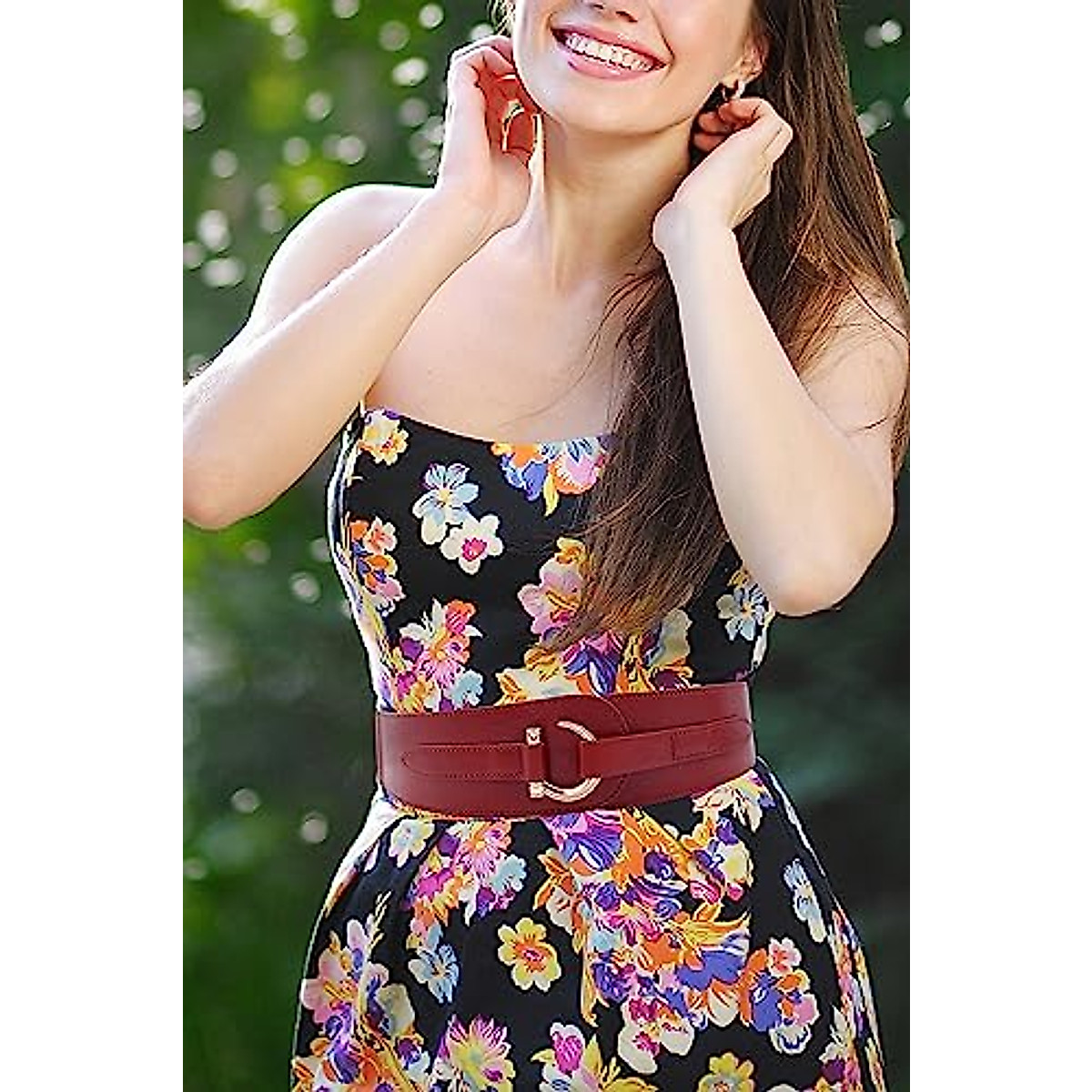 TeeYee Red Leather Belts Elastic Renaissance Waist Stretch Retro Belt Vintage Fashion Medieval Fashion Hook Belt Medium