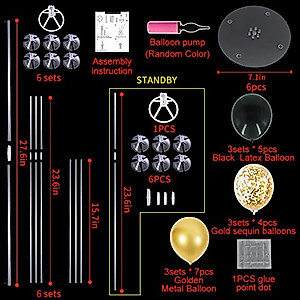 TONIFUL 6 Set Balloon Centerpieces for Table Black Gold Confetti Balloon Stand Kit for 2023 Graduation Party Decoration Birthday Wedding Anniversary Table Party Decorations