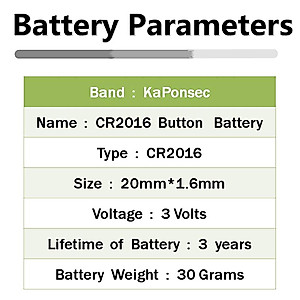 KaPonsec 3 Volt CR2016 2016 Lithium Battery -50PCS