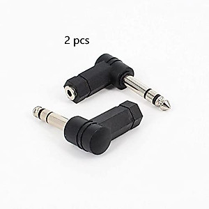 SHANFEILU 1/4 Inch TRS to 3.5mm Right Angle Adapter 90 Degree 6.35mm 3 Pole Male to 3.5mm Female Stereo AUX Headphone Audio Right Angle Converter Connector 2 Pcs