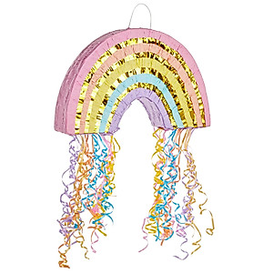 Rainbow Pull String Pinata for Pastel Birthday Decorations, Gender Reveal Party Supplies (Small, 16.5 x 10 x 3 In)