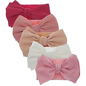KIDOCHEESE Baby Girl Nylon Hairband with Bows, 5 Count (Pack of 1), for Infant, Extra Stretchy, Handmade