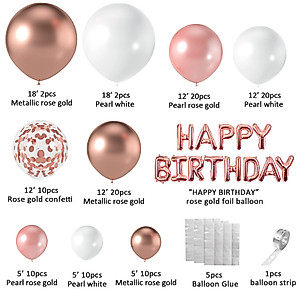 Janinus Rose Gold Balloons Garland Arch Kit- 5+12+18 Inch Rose Gold White Confetti Birthday Balloons Decorations For Women Girls Princess Engagement Wedding Birthday Party decorations