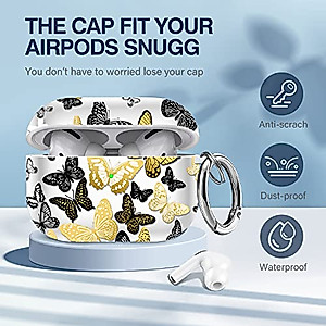 Youskin Airpods Pro Case Cute Airpods Pro Case Cover Clear Soft TPU Flexible Apple Airpods Pro Charging Case with Keychain for Women Girls，Golden Butterfly