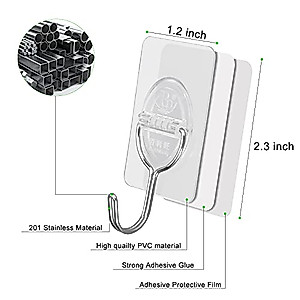 Diesisa Adhesive Wall Hooks Sticky Hooks for Hanging, 8 Packs Adhesive Hooks Reusable Seamless Wall Hook for 13Lb(Max) for Kitchen Bathroom Ceiling - Clear