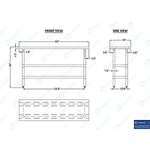 60" Long X 18" Deep Stainless Steel Work Table with 2 Shelves | Metal Food Prep Station | Commercial & Residential NSF Utility Table
