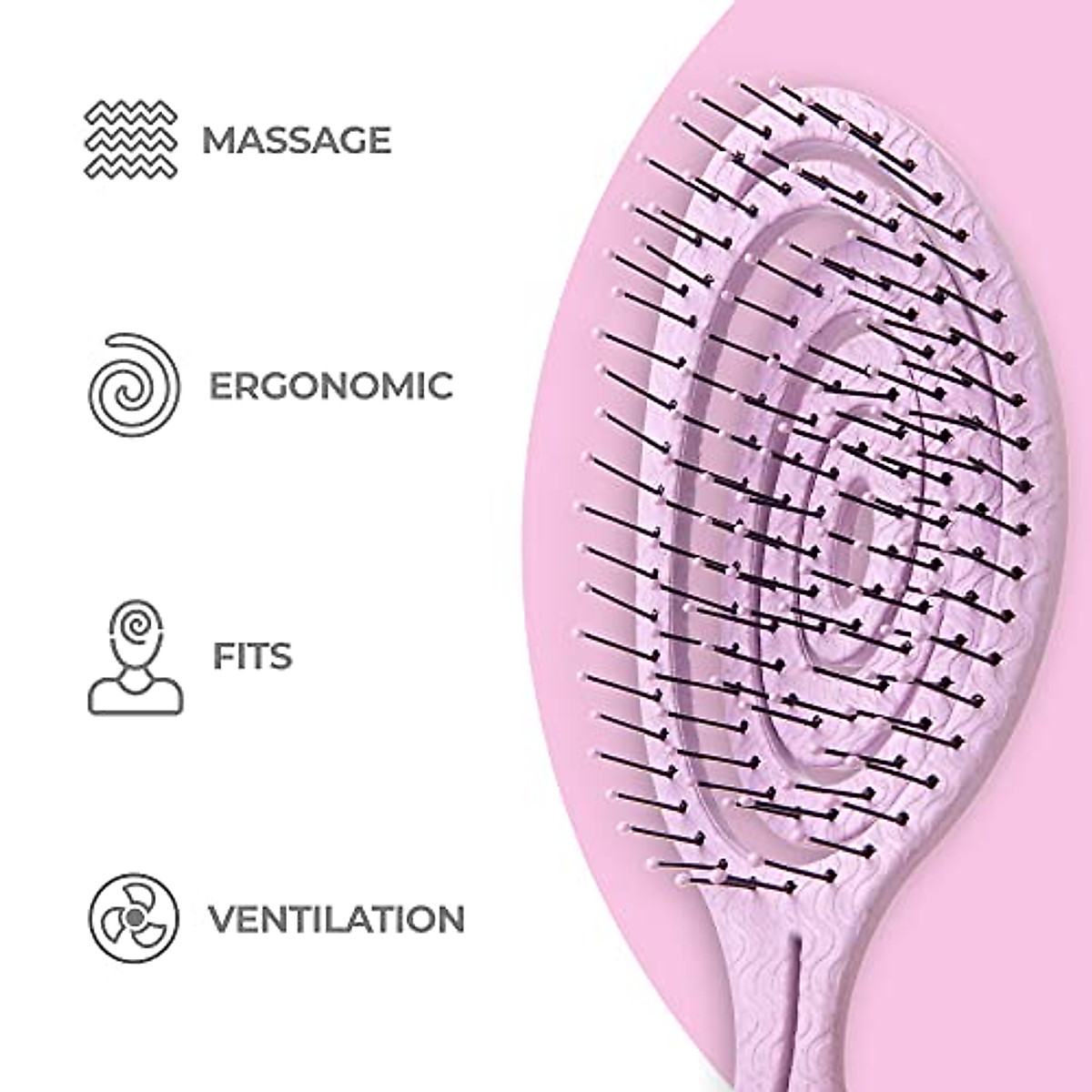 Ninabella Organic Detangling Hair Brush for Women, Men & Children - Does not Pull on Hair - Hair Straightening Brushes for Straight, Curly & Wet Hair - Unique Spiral Hairbrush