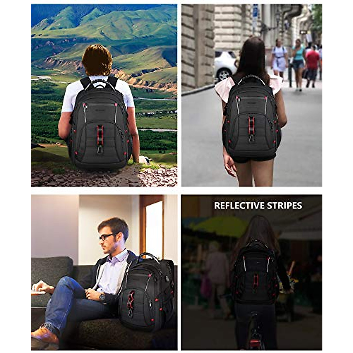 KROSER Travel Laptop Backpack 17.3 inch XL Computer Backpack Stylish College Backpack with RFID Pockets USB Charging Port REFLECTIVE STRIPS Water-Repellent Day pack for Business/Men