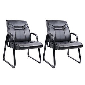 CLATINA Heavy Duty Big & Tall Guest Chair 400lb Leather Reception Chairs with Padded Arm Rest Extra Wide Backrest Seat Cushion Side Chair for Office Home Conference Waiting Room and Meeting, Set of 2