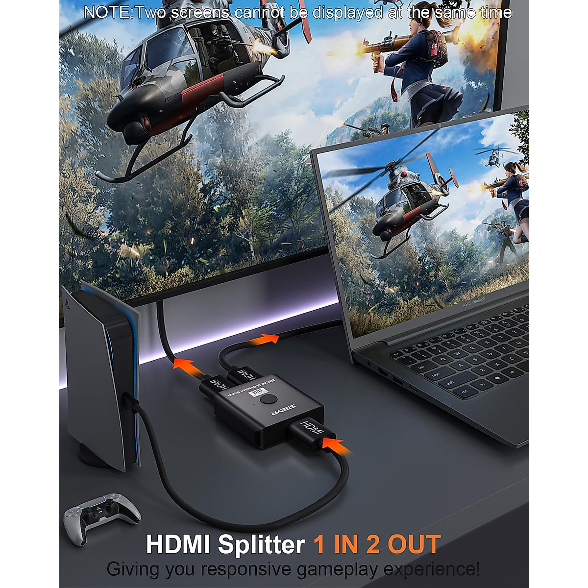 SGEYR HDMI Switch, 8K HDMI Switcher 2 in 1 Out,HDMI 2.1 Switch Selector,Aluminum HDMI 2.1 Splitter Bi-Directional Ultra HD, Support 8K@60Hz,48Gbps, Compatible with PS5/4,Xbox,Roku